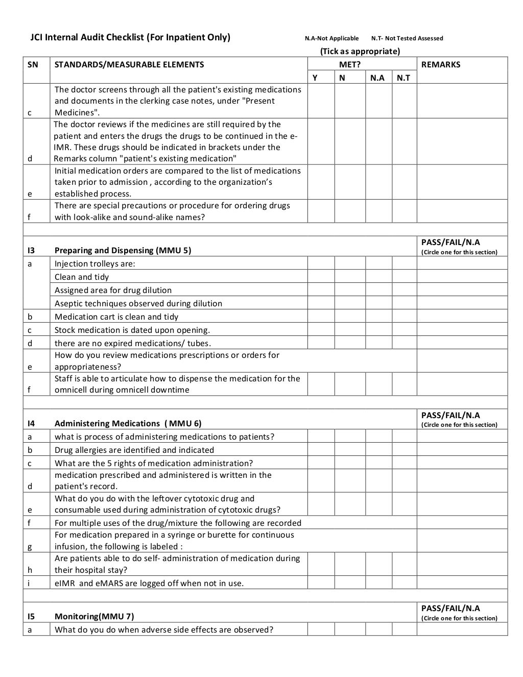 JCI Internal Audit Checklist By-Dr.Mahboob Khan Phd