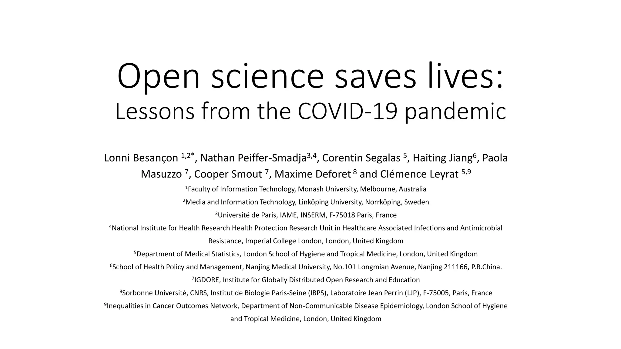 Journal club summary: Open Science save lives | PPTX