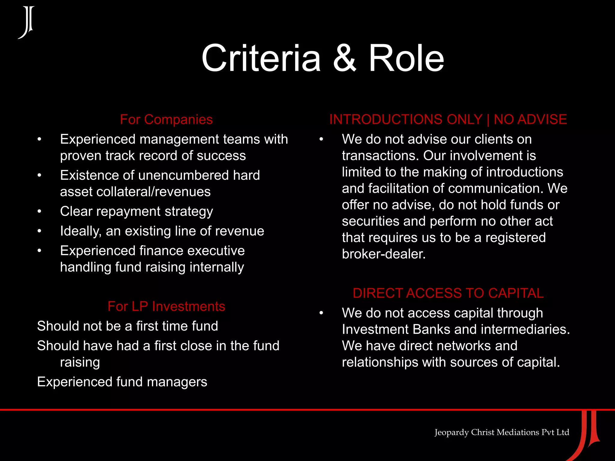 JCM Capital Raising Dossier | PPTX