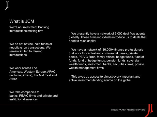 JCM Capital Raising Dossier | PPT
