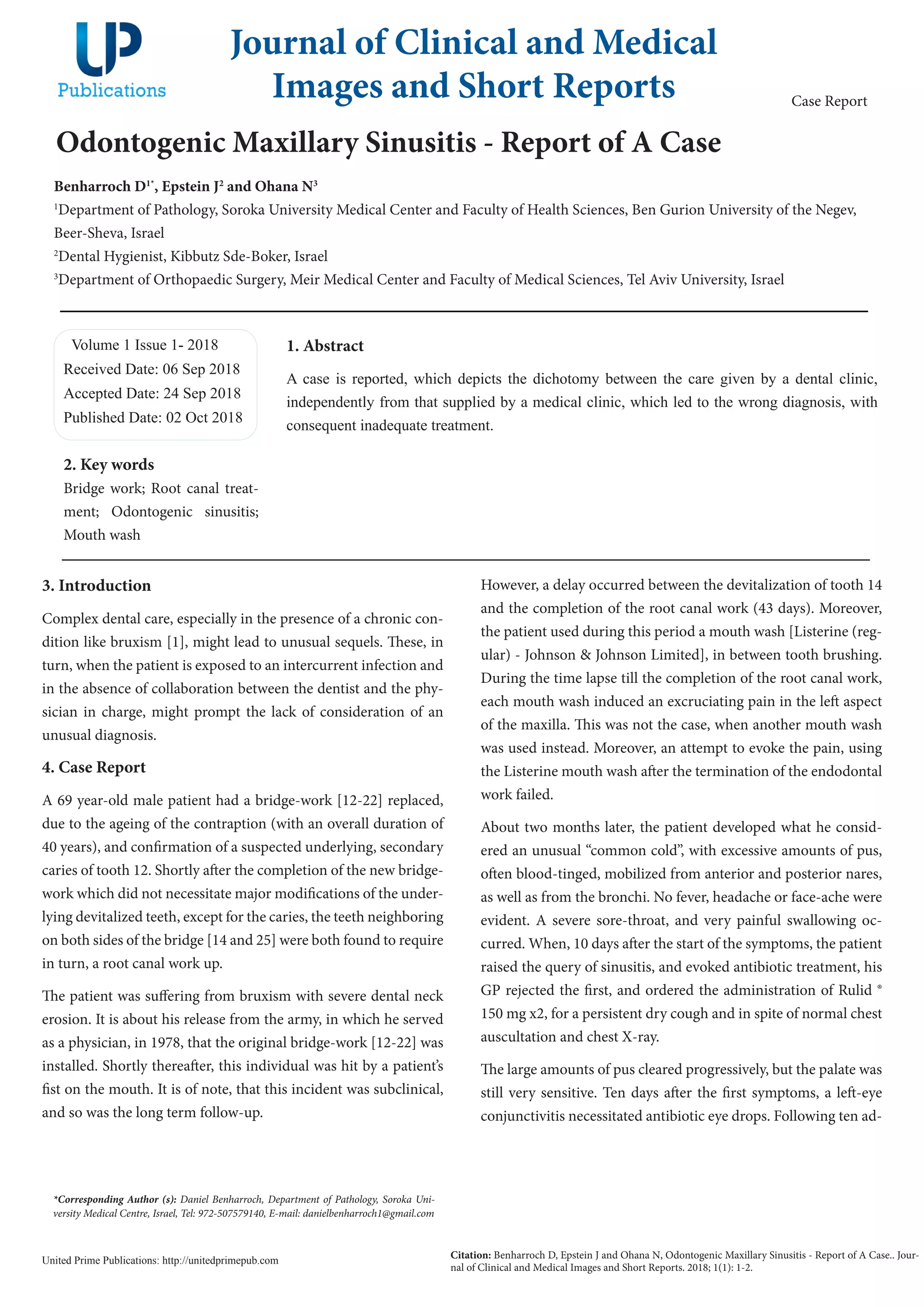 Odontogenic Maxillary Sinusitis – Report of a Case | PDF
