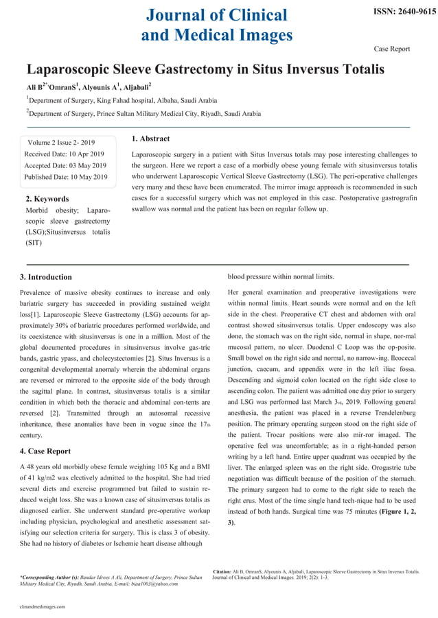 Laparoscopic Sleeve Gastrectomy in Situs Inversus Totalis | PDF