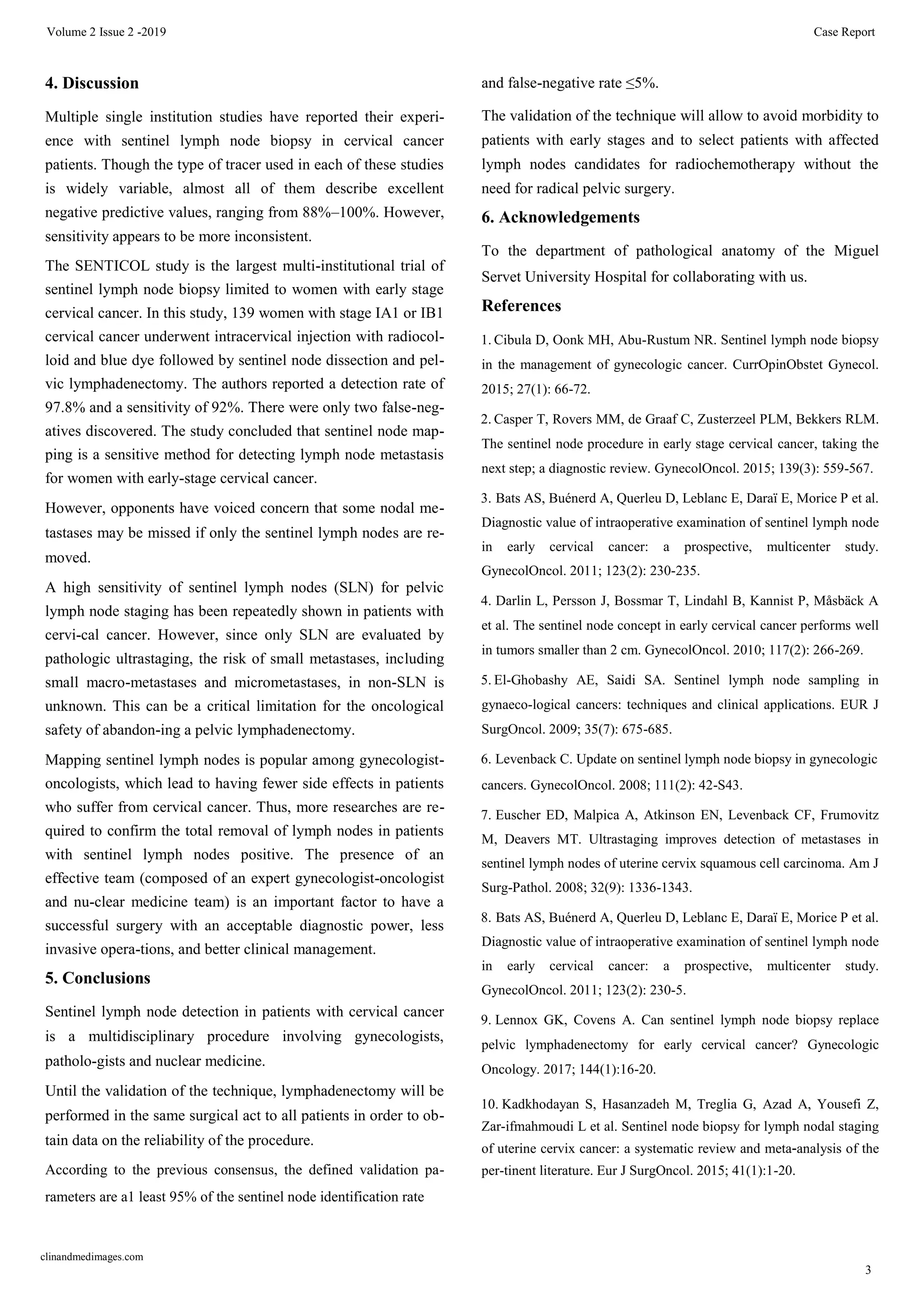 Sentinel Lymph Node Detection in Patients with Cervical Cancer – Case ...