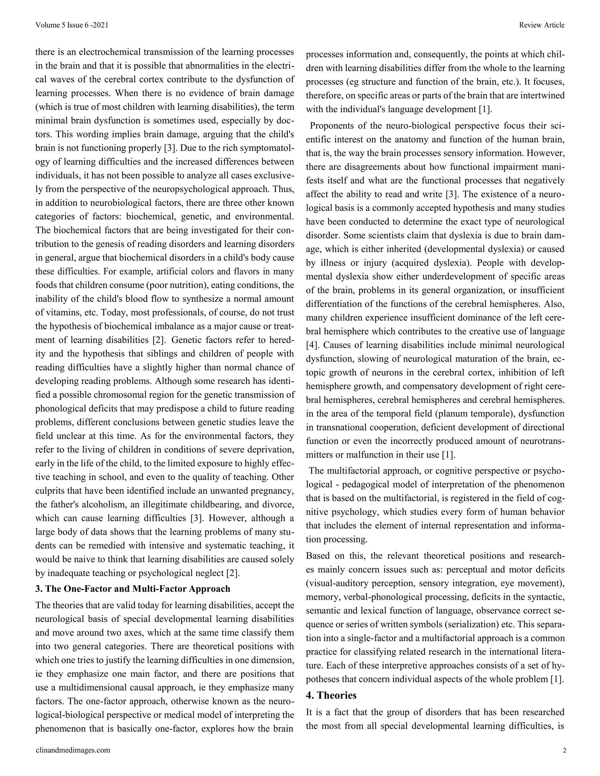 Theories on the Brain Function of People with Learning Disabilities | PDF