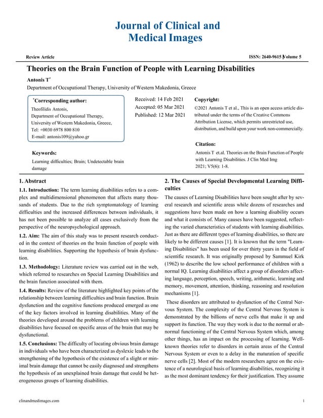 Theories on the Brain Function of People with Learning Disabilities ...
