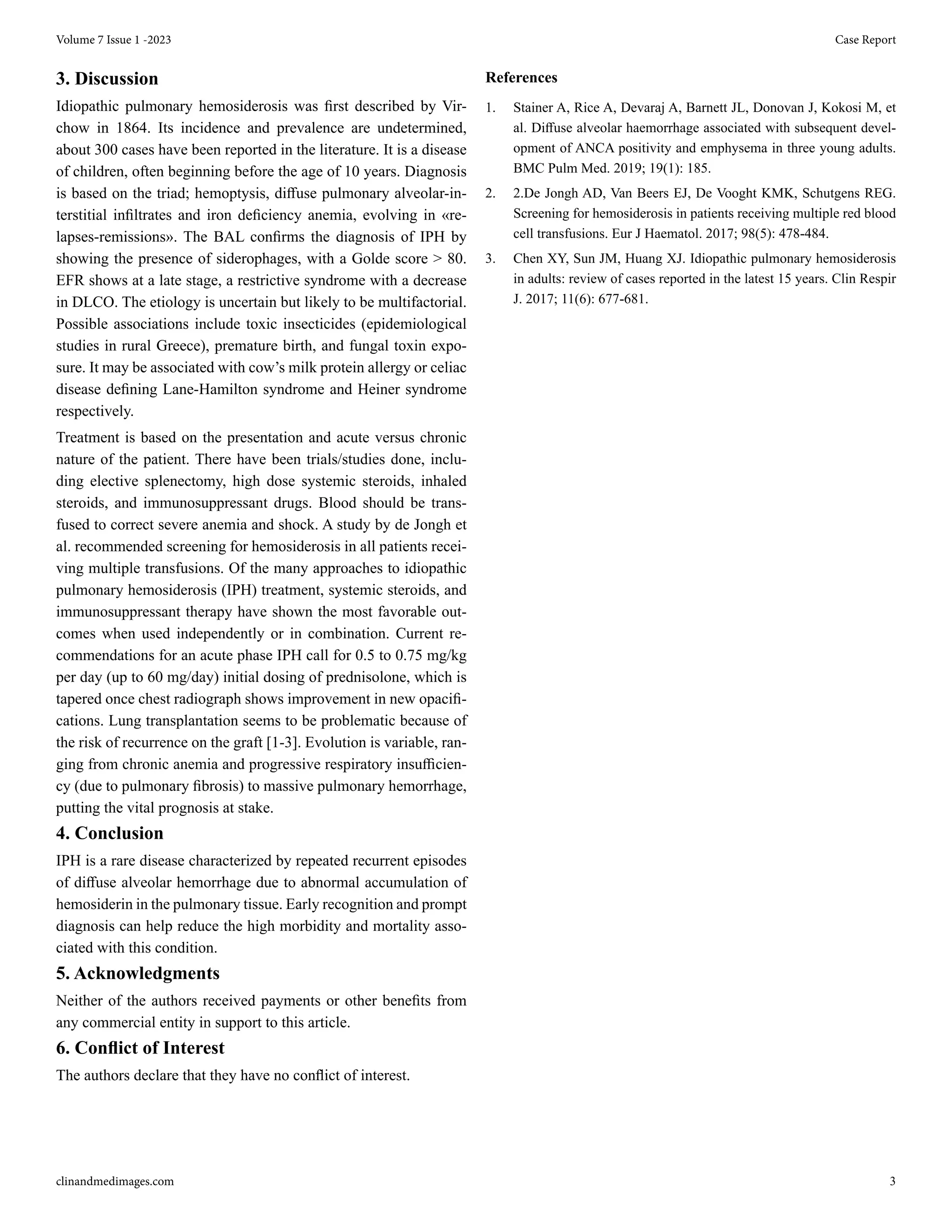 Idiopathic Pulmonary Hemosiderosis in Children: A Case Report | PDF