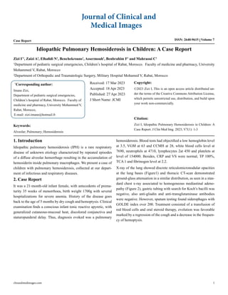 Idiopathic Pulmonary Hemosiderosis in Children: A Case Report | PDF