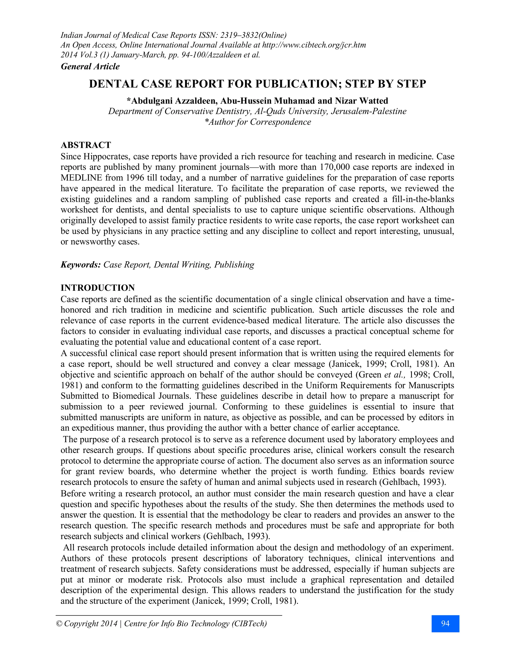 DENTAL CASE REPORT FOR PUBLICATION; STEP BY STEP | PDF