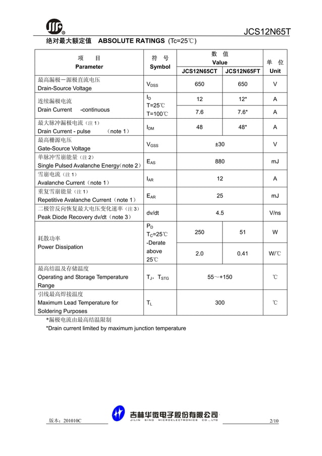 Original N-Channel Mosfet JCS12N65ST JCS12N65 12N65 12A 650V TO-252 New ...