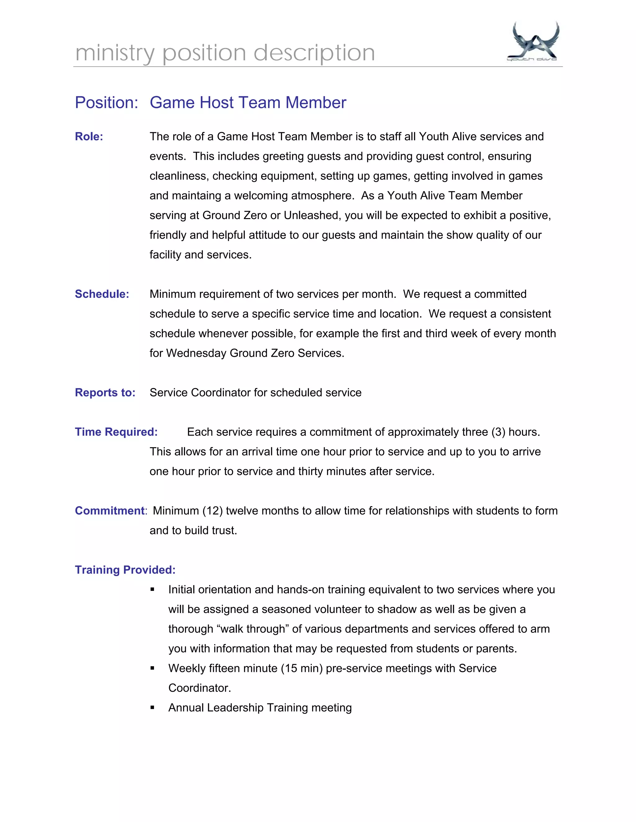 Job Description: Game Host | PDF