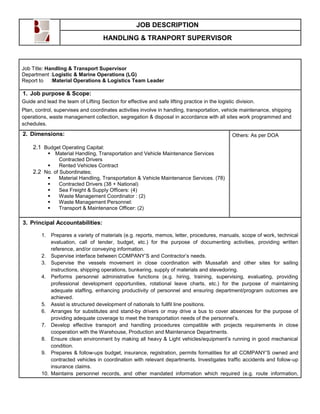JD - HANDLING & TRANSPORT SUPERVISOR | PDF