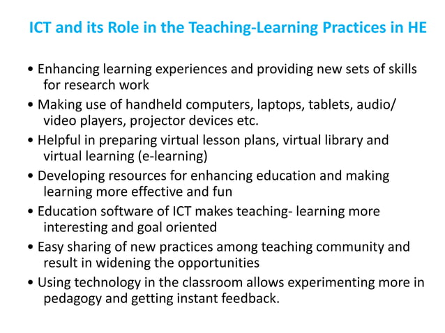 ICT in the Teaching Learning Process in Higher Education- Dr J D Singh ...
