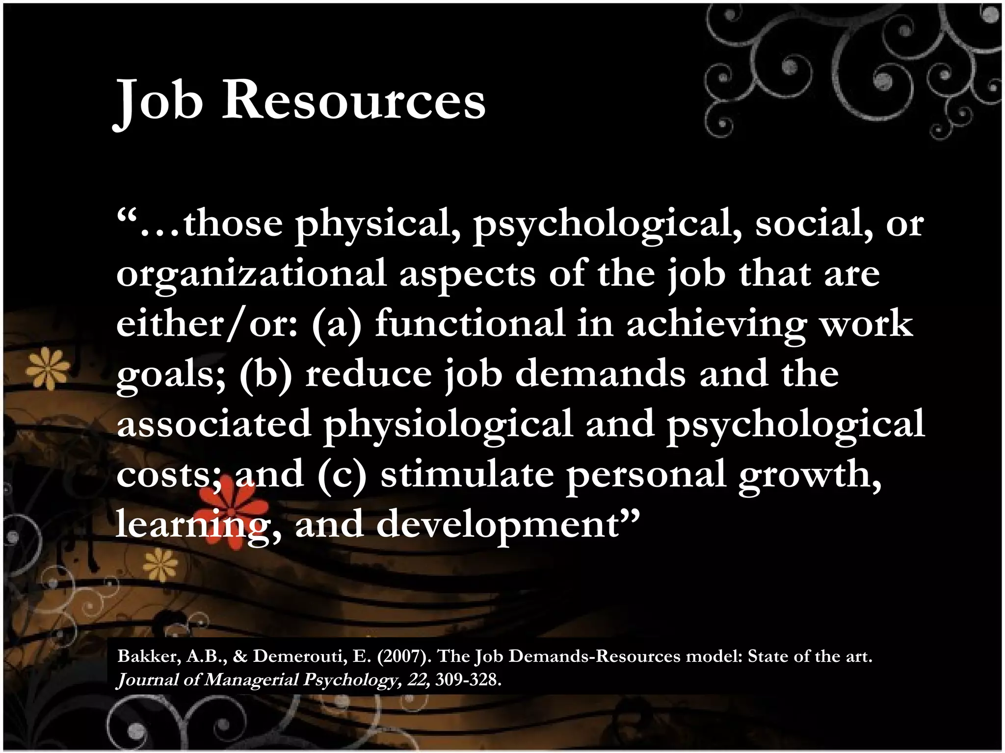 JDR model Bakker & Demerouti | PPT | Human Resources | Business