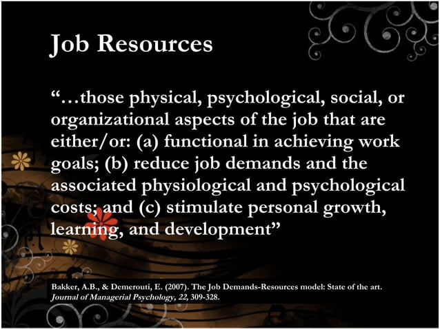 JDR model Bakker & Demerouti | PPT | Human Resources | Business