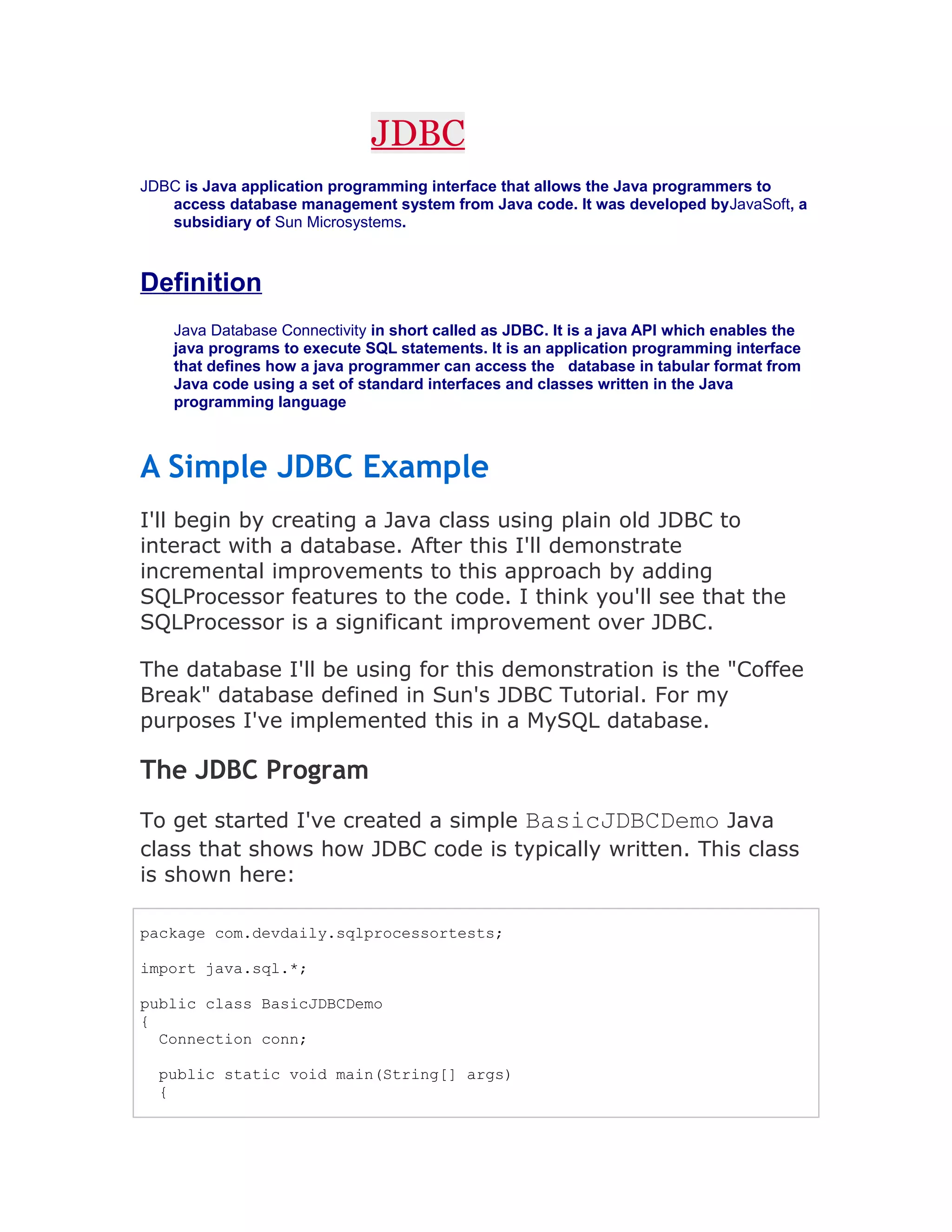 Jdbc | DOC | Databases | Computer Software and Applications