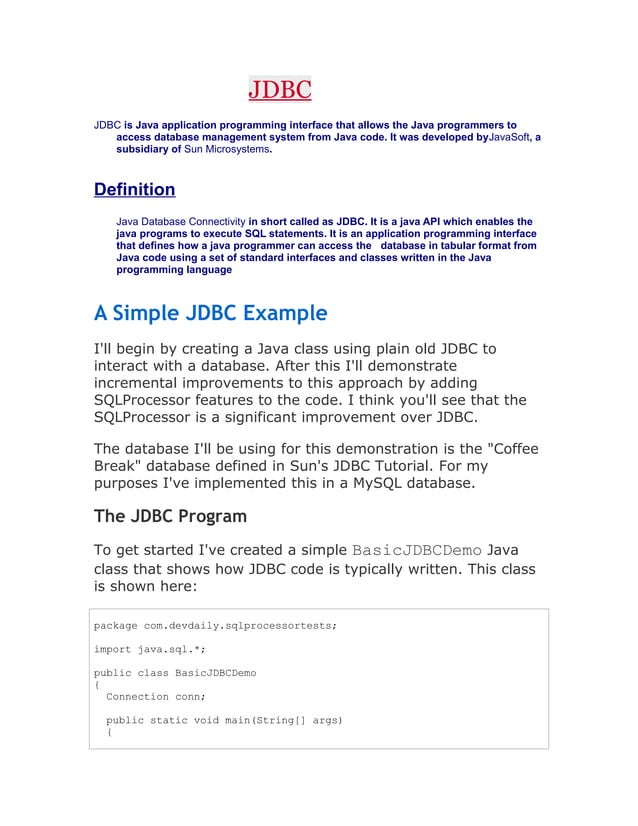 Jdbc | DOC | Databases | Computer Software and Applications