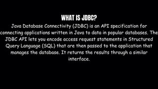 java data base connectivity (JDBC) presentation | PPTX | Databases ...