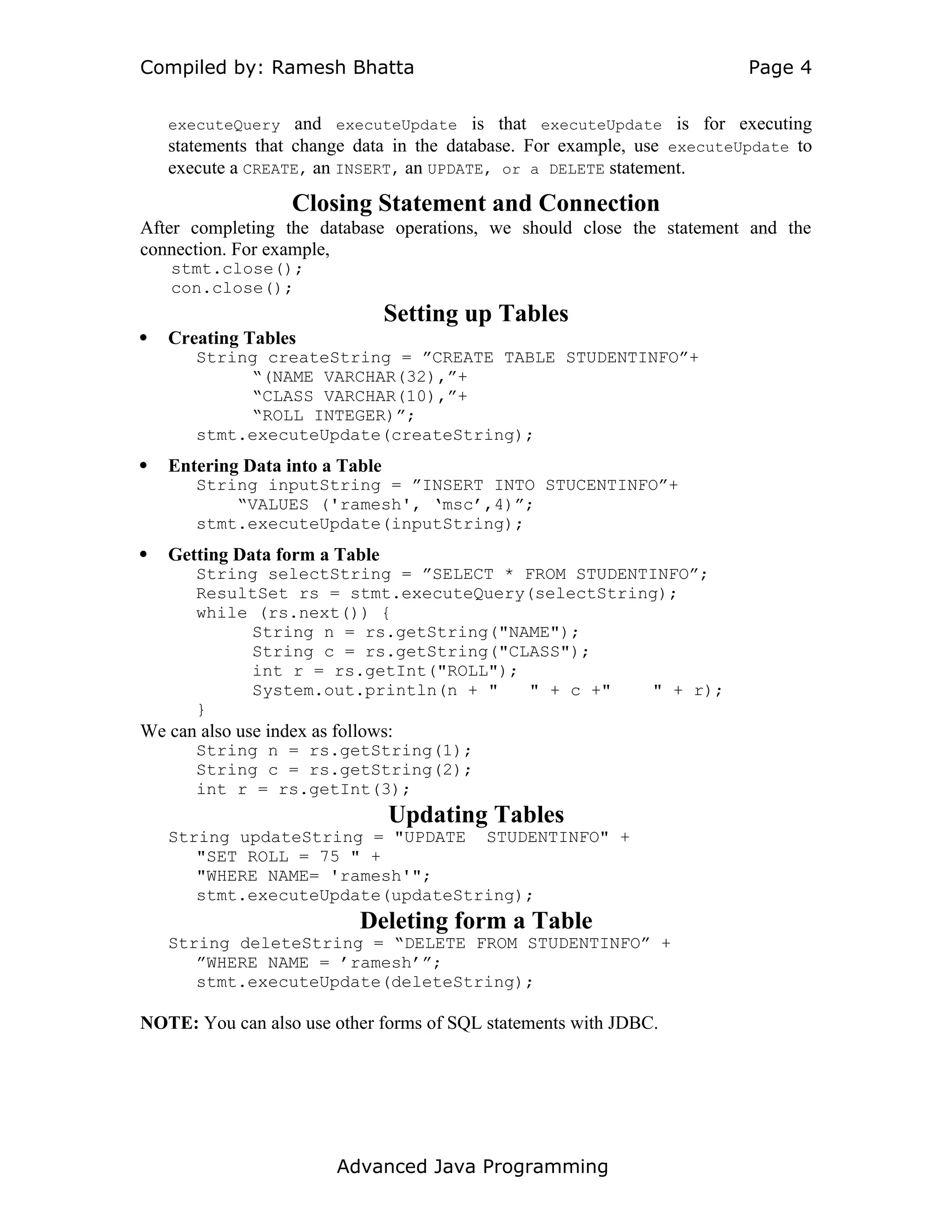 Java database connectivity notes for undergraduate | DOC