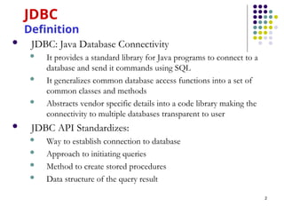 Java data base connecticity well be given to the students | PPT
