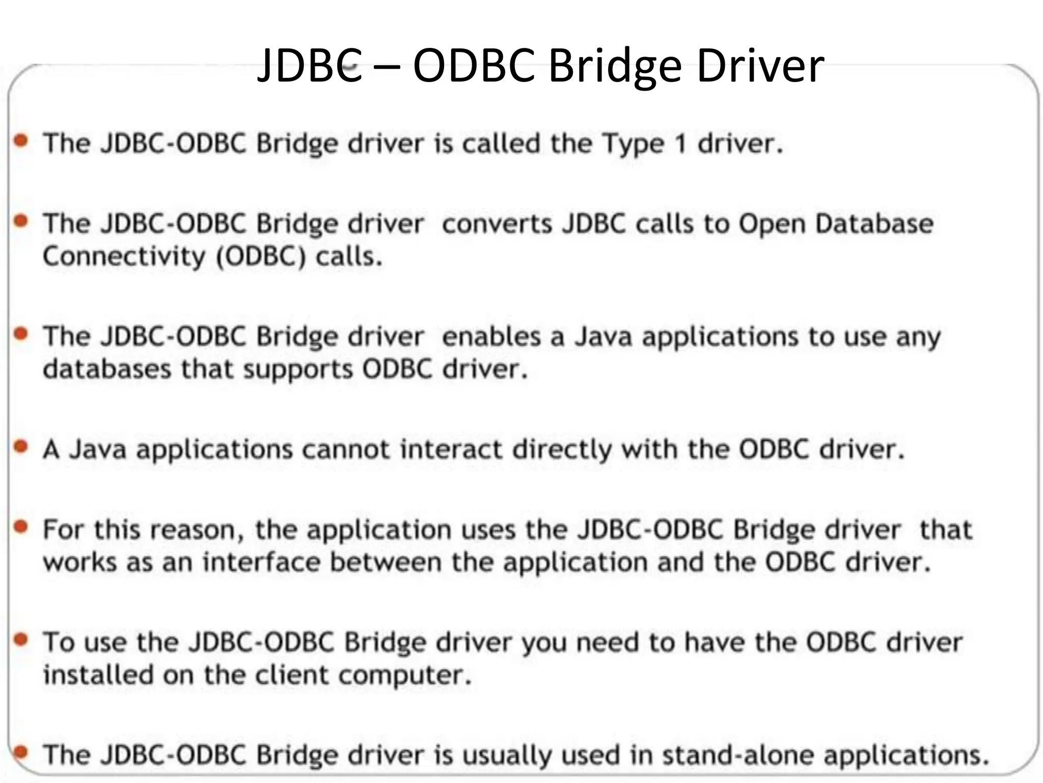 Jdbc1 1 Pptx Java Database Connectivity Notes For Engineering Ppt 8559