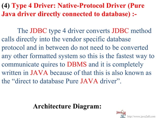 Jdbc architecture and driver types ppt | PPS
