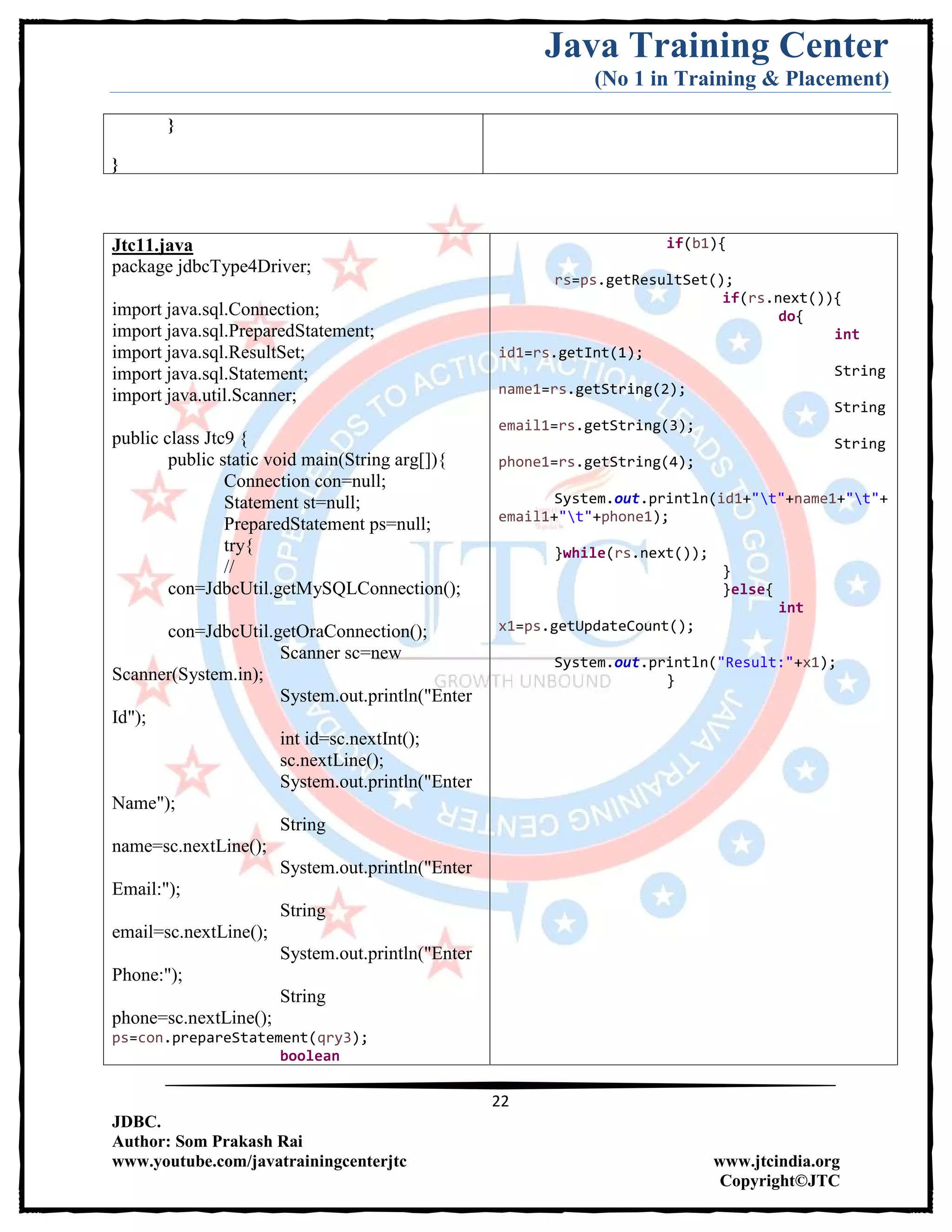 Jdbc Complete Notes by Java Training Center (Som Sir) | PDF Jdbc Complete Notes by Java Training Center (Som Sir) | PDF