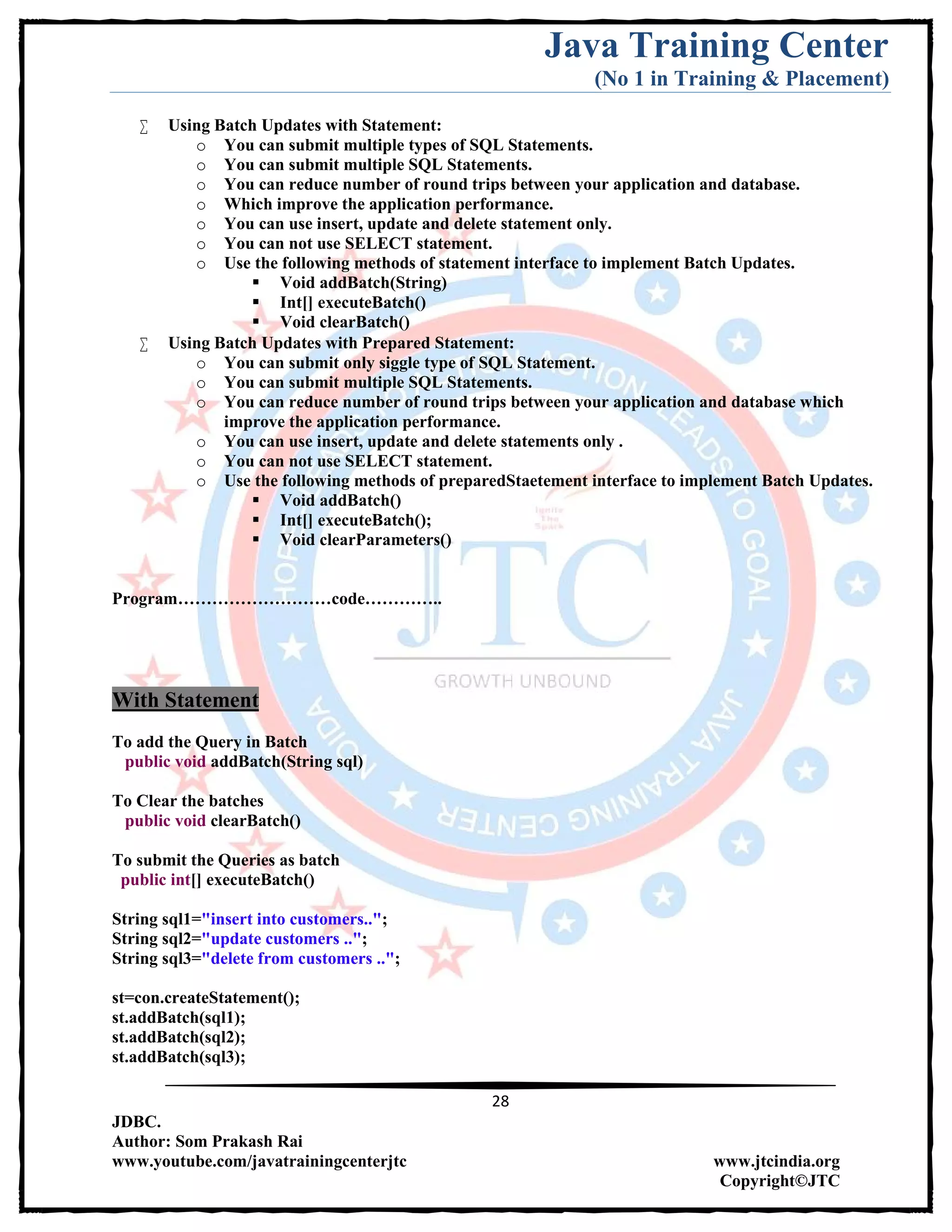 Jdbc Complete Notes by Java Training Center (Som Sir) | PDF Jdbc Complete Notes by Java Training Center (Som Sir) | PDF