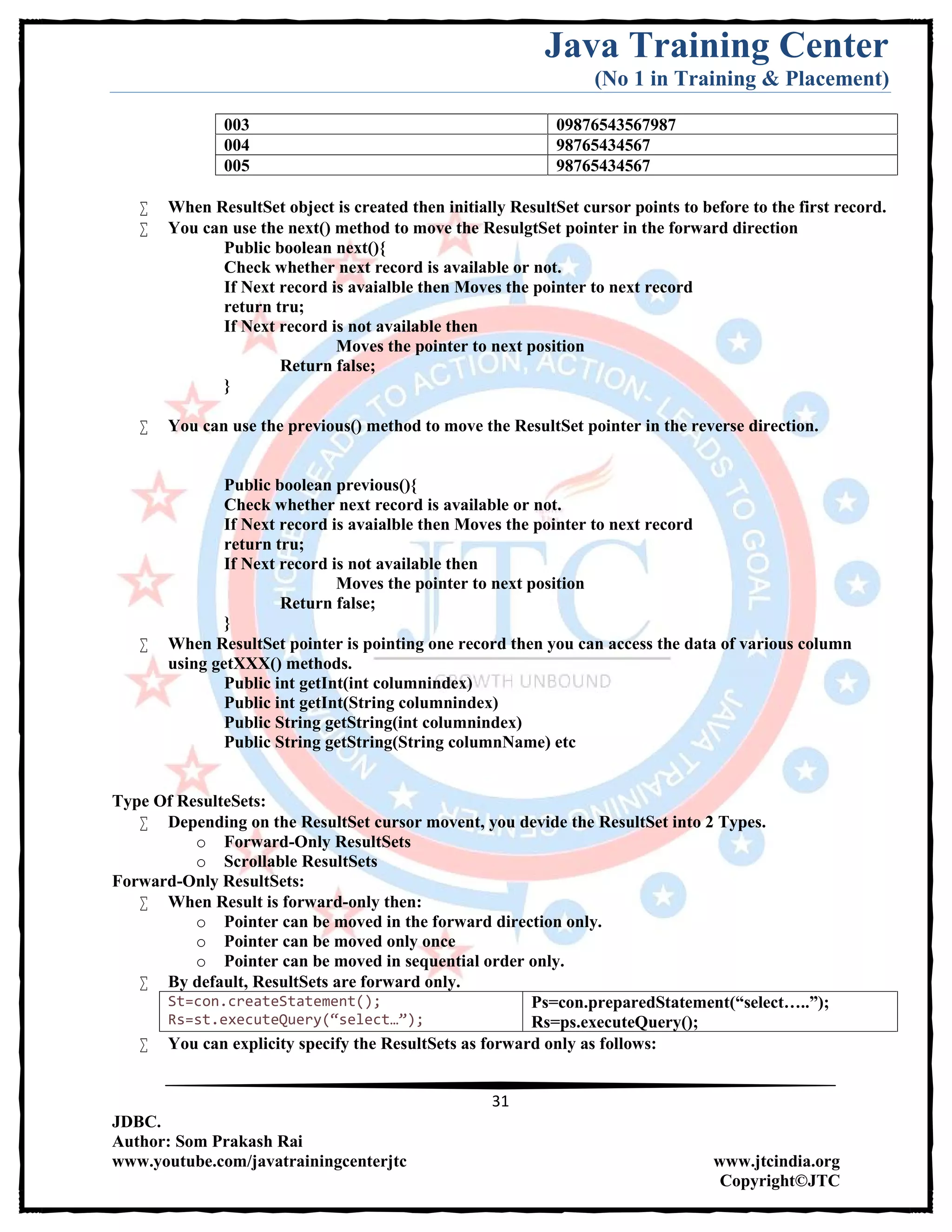 Jdbc Complete Notes by Java Training Center (Som Sir) | PDF