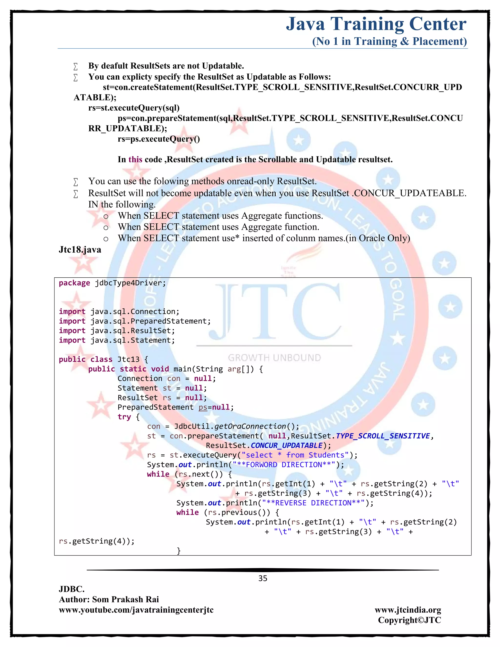 Jdbc Complete Notes by Java Training Center (Som Sir) | PDF Jdbc Complete Notes by Java Training Center (Som Sir) | PDF