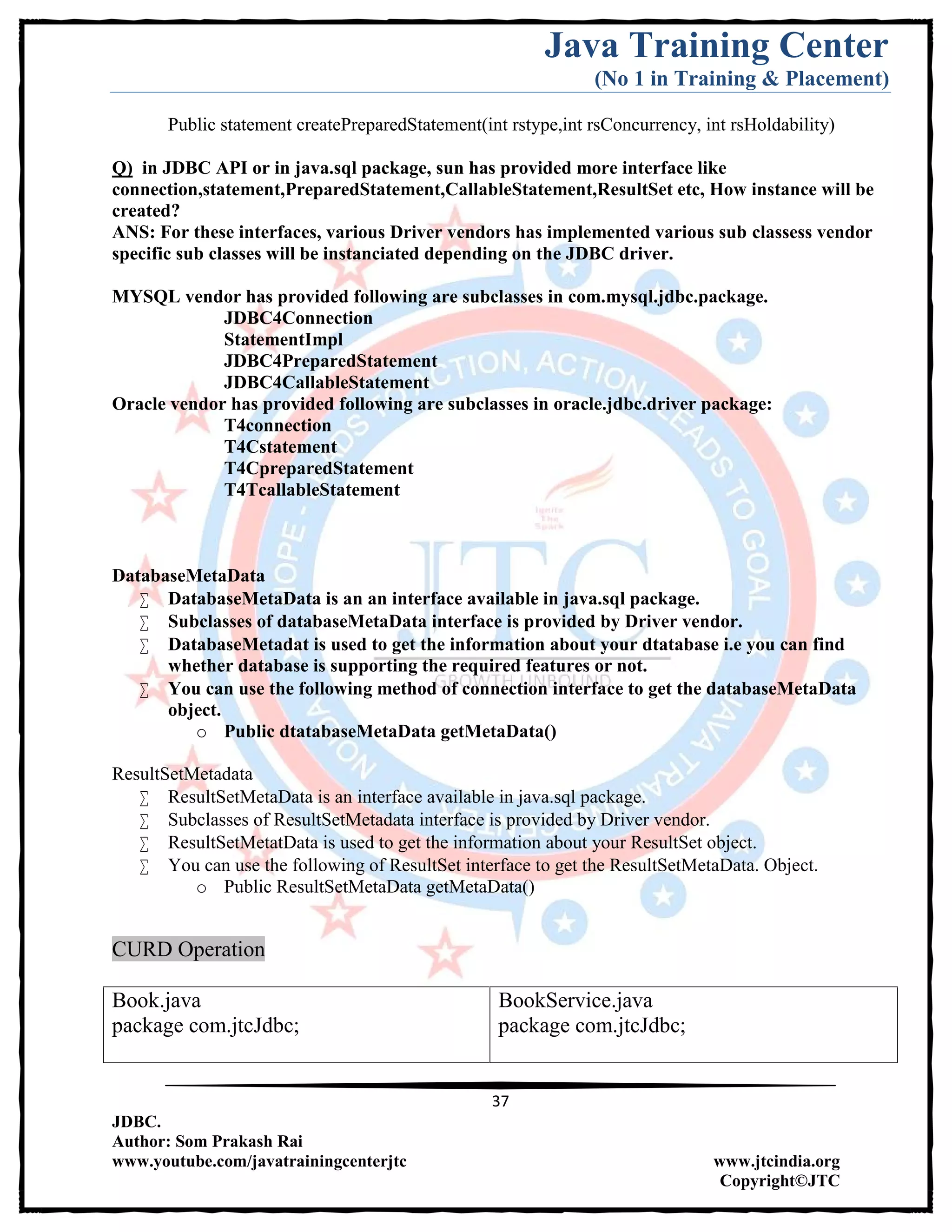 Jdbc Complete Notes by Java Training Center (Som Sir) | PDF