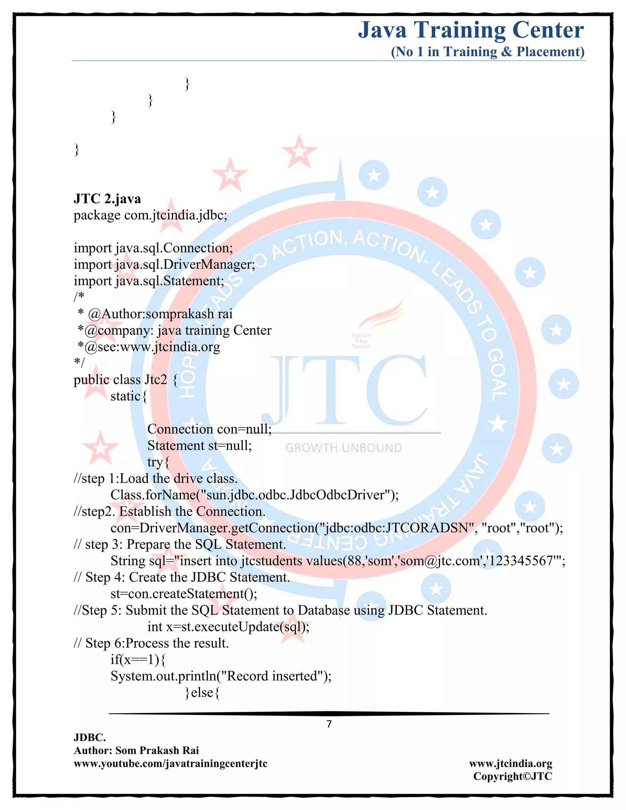 Jdbc Complete Notes By Java Training Center Som Sir Pdf