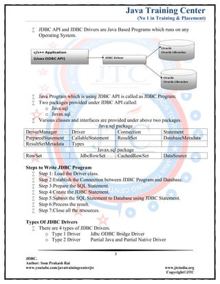 Jdbc Complete Notes by Java Training Center (Som Sir) | PDF
