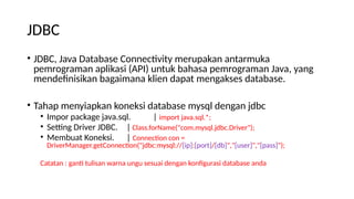 koneksi jdbc dan penjelasan konsep class model | PPTX