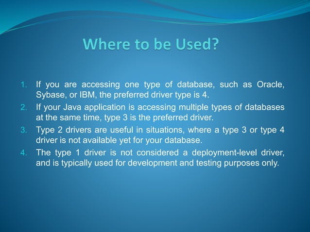 JDBC Driver Types | PPTX | Databases | Computer Software and Applications