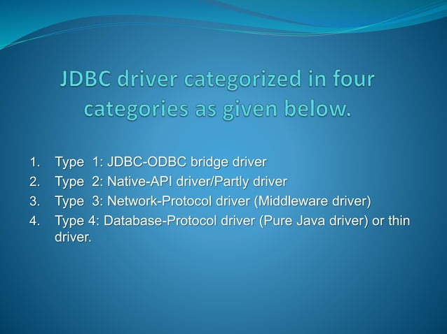 JDBC Driver Types | PPTX | Databases | Computer Software and Applications