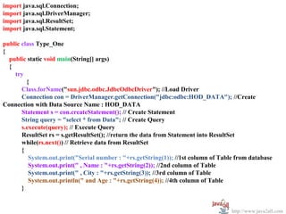 Jdbc example program with access and MySql | PPT
