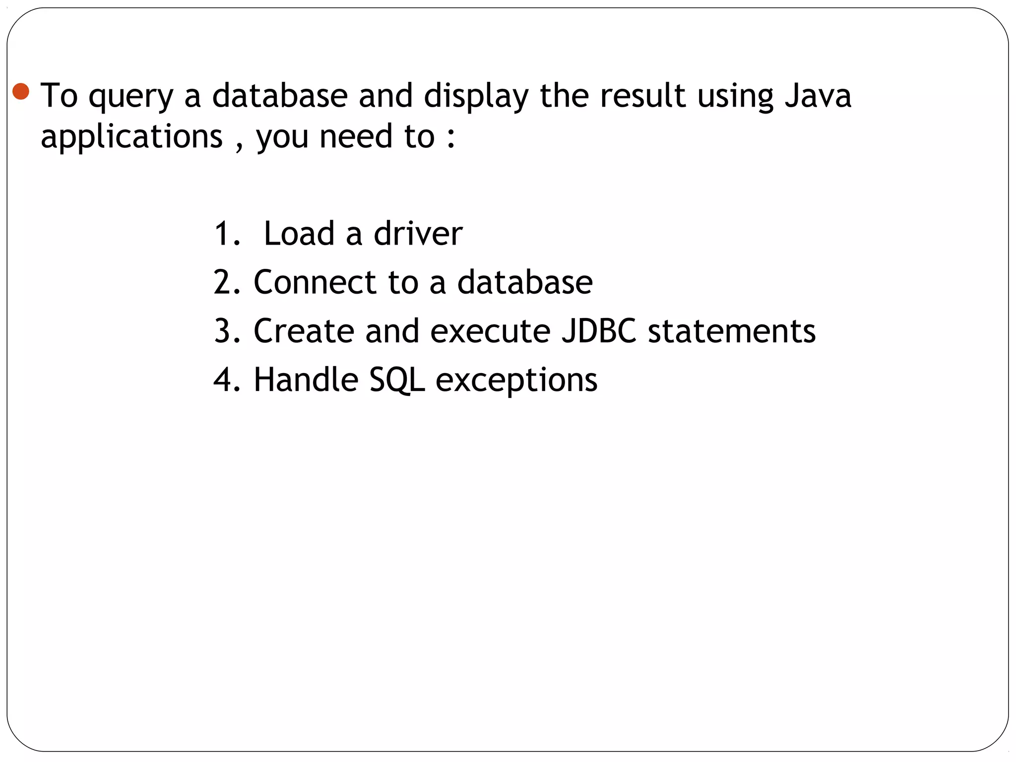 Jdbc ppt | PPT | Databases | Computer Software and Applications