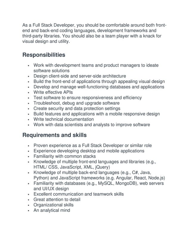 JD for Full Stack Developer.docxjjjjjjjjjjjjjjj | DOCX