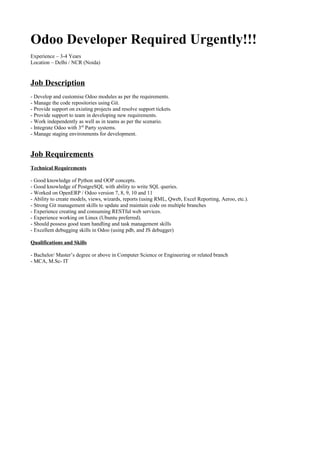 Odoo Jobs - Urgent Opening for odoo developers | DOC