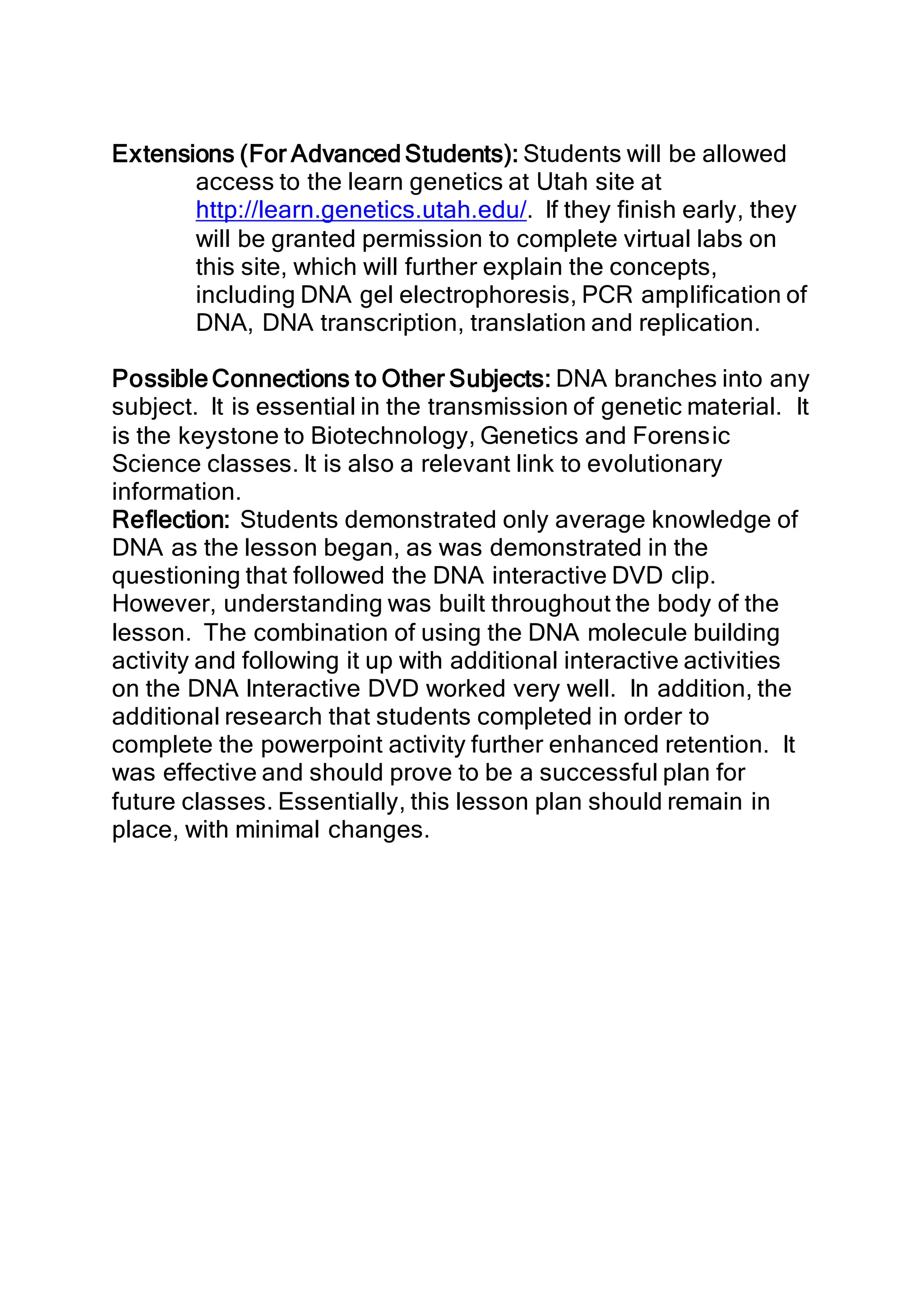 Lesson plan structure of dna | DOCX