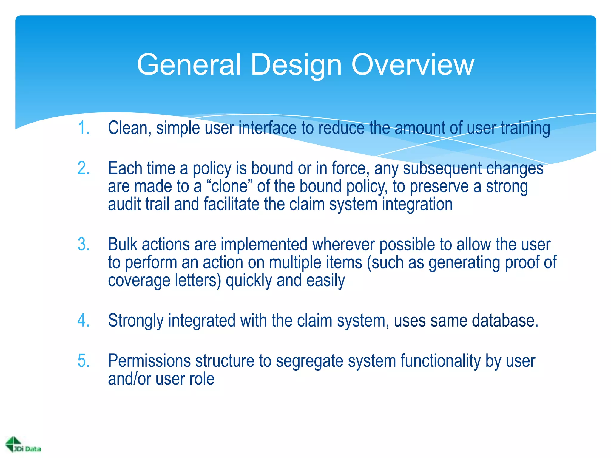 JDi Data Claims Management & Policy Administration System Overview | PPTX