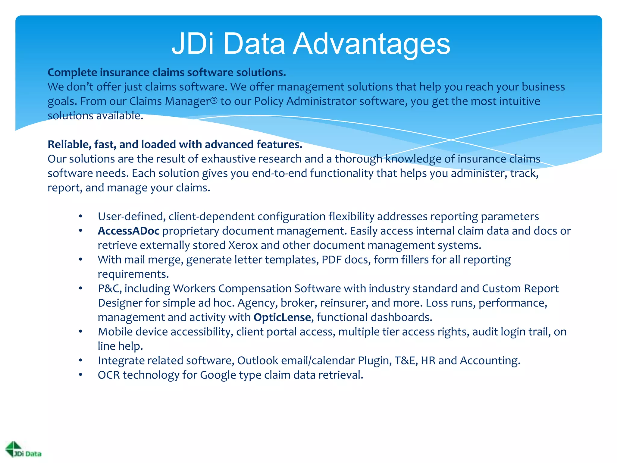 JDi Data Claims Management & Policy Administration System Overview | PPTX