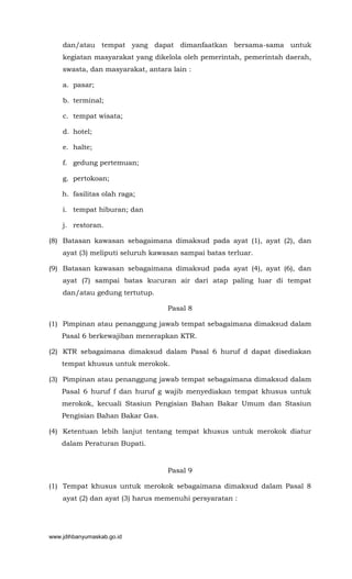 PERATURAN DAERAH KABUPATEN BANYUMAS NOMOR 26 TAHUN 2016 TENTANG KAWASAN TANPA ROKOK | PDF