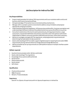 Jd indirect tax sme (2) Hiring for a Big four company | DOCX