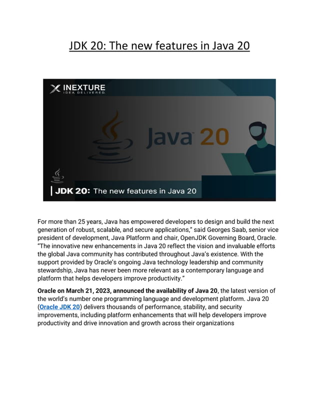 JDK 20: The new features in Java 20 | PDF | Programming Languages | Computing