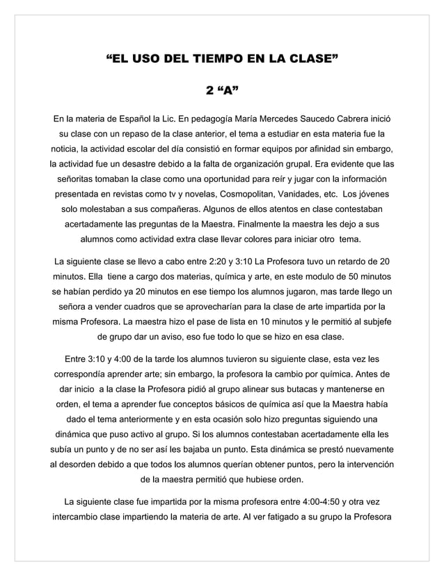 EL USO DEL TIEMPO EN LA CLASE | DOC
