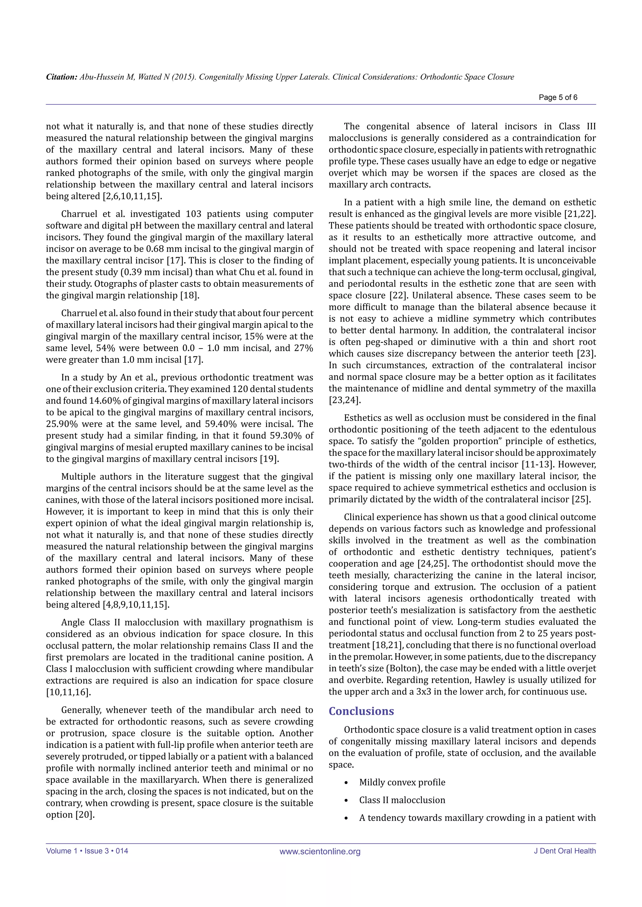 Congenitally Missing Upper Laterals. Clinical Considerations ...