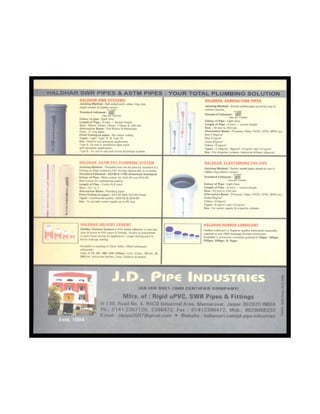 J. D. Pipe Industries, Jaipur, PVC Pipes | PDF