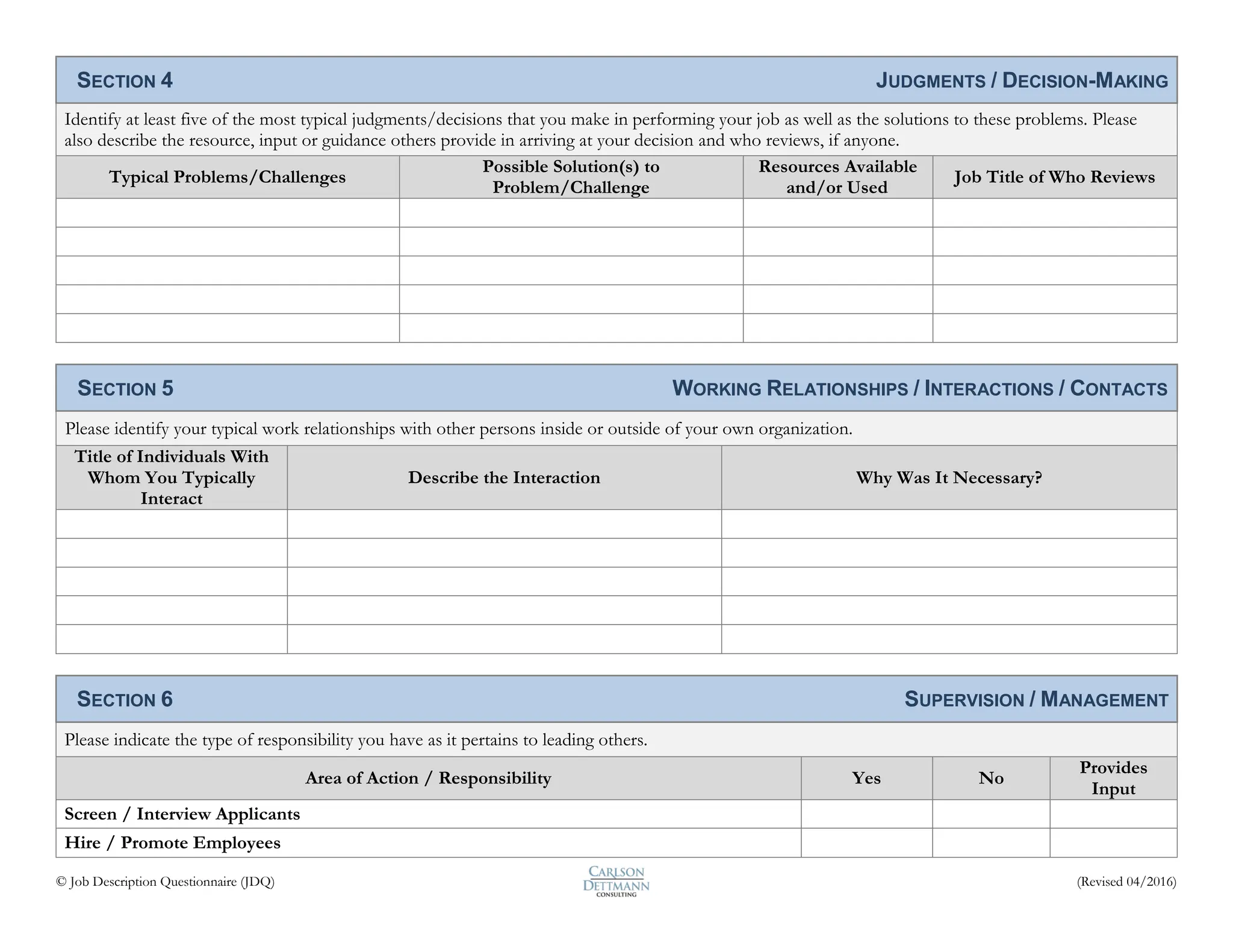 Job Description Update questionnaires to | PDF