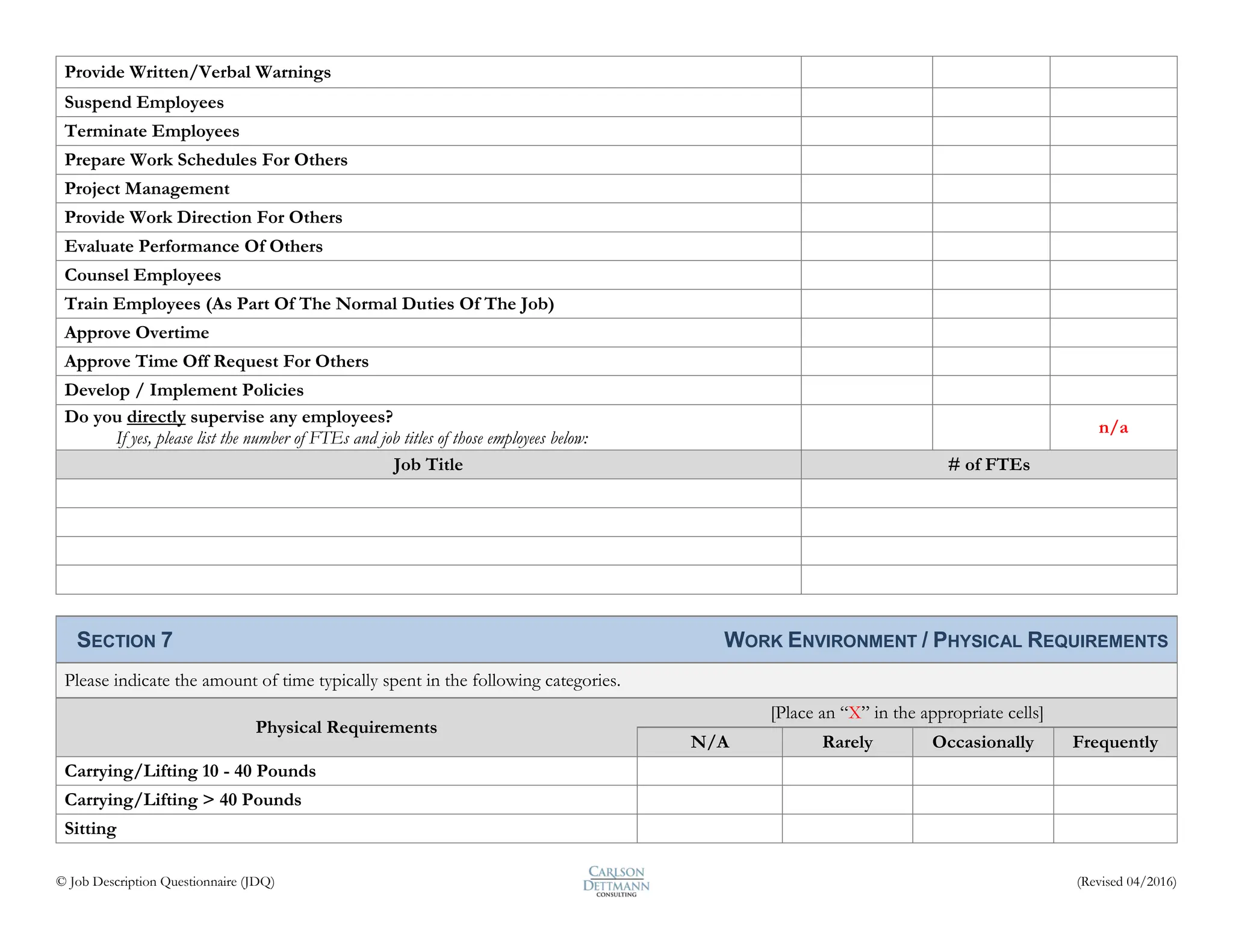 Job Description Update questionnaires to | PDF
